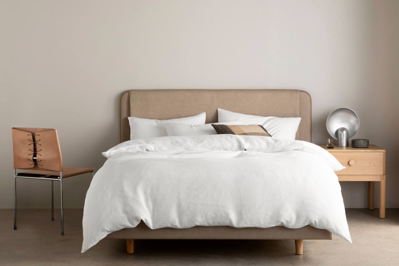 Readymade Maxwell Bed in Stone Vegan Leather - Heatherly Design