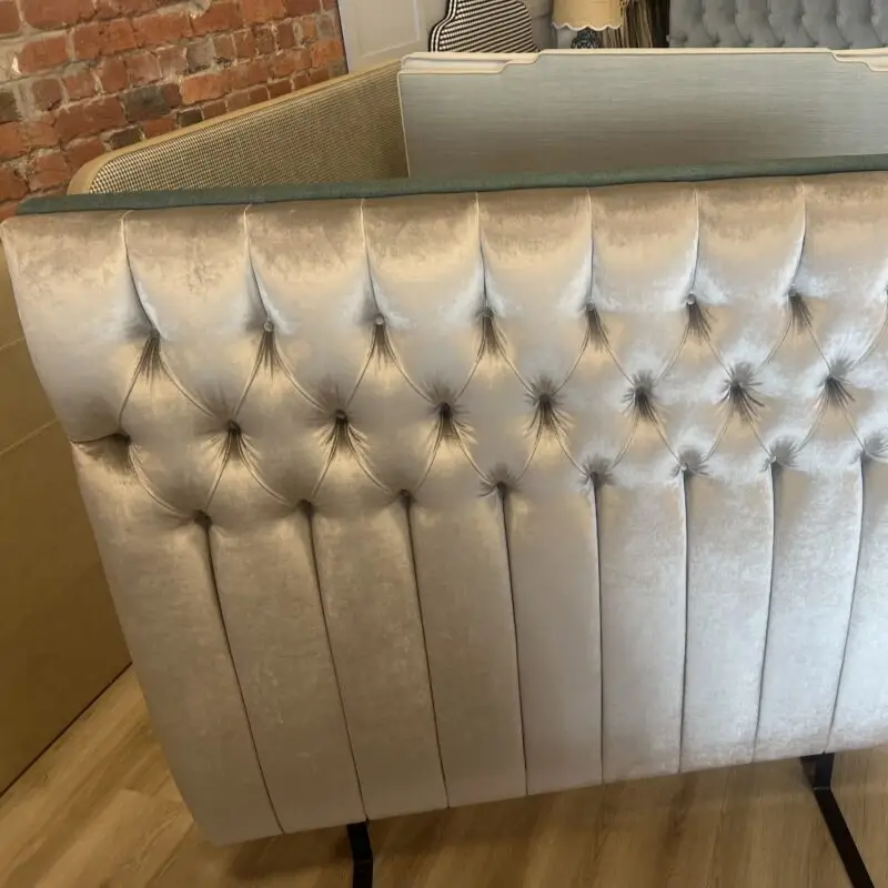 Queen Albertine bedhead in Ellison Linen Velvet - Heatherly Design
